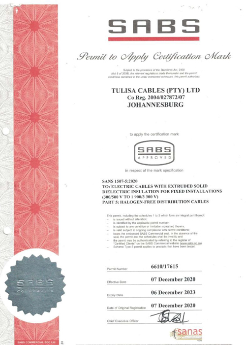 Certification - Electrical Power Cable Manufacturer
